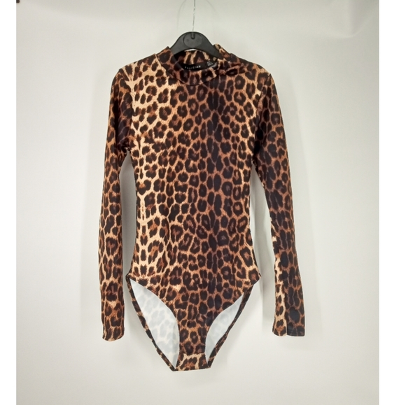 Tops | Leopard Print Animal Print Long Sleeve High Neck Bodycon ...